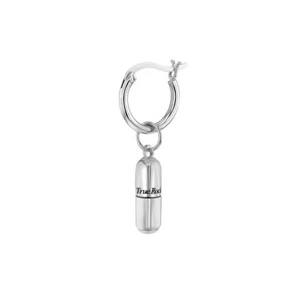 TRUE ROCKS Sterling Mini Pill Charm Hung On Sterling Hoop - Silver