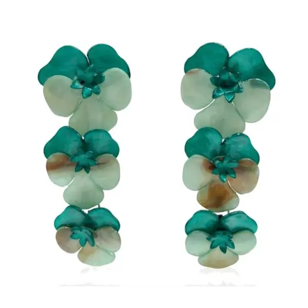 MICHAEL NASH JEWELRY Meadow Triple Teal Floral Drop Earrings - Blue