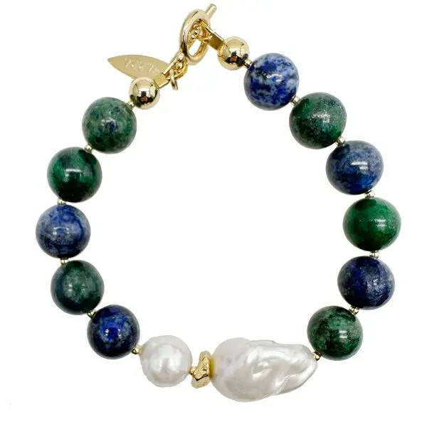 FARRA Phoenix Lapis With Baroque Pearls & Freshwater Pearl Bracelet - Green