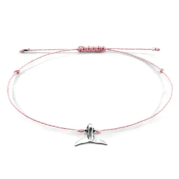 ANCHOR & CREW Think Ocean Mini Whale Silver & Rope Macrame Bracelet - Pink