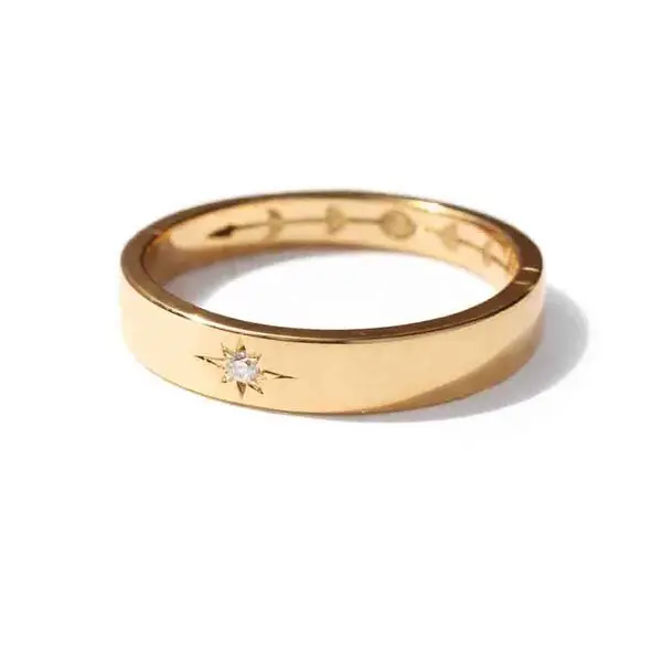 VICSTONENYC FINE JEWELRY Northern Star Diamond & Lunar Phase Engraved Ring - Gold