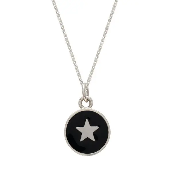 LIME TREE DESIGN Small Star Enamel Necklace Sterling Silver Jet - Black
