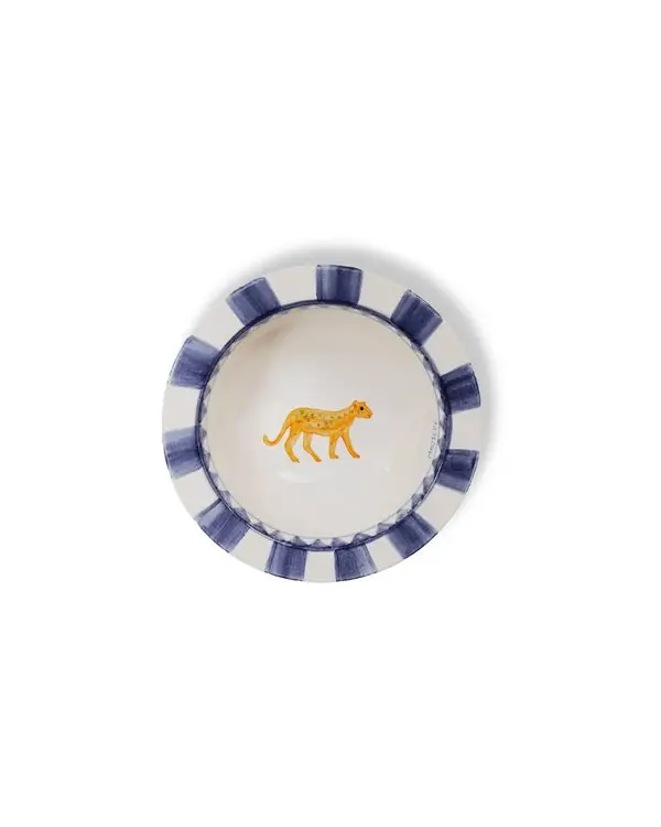 Mojjere Faience Soup Bowl Animal Design Indigo - Blue