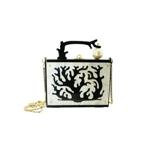 GISSA BICALHO Acrylic Handmade Clutch Coral Twigs - Black