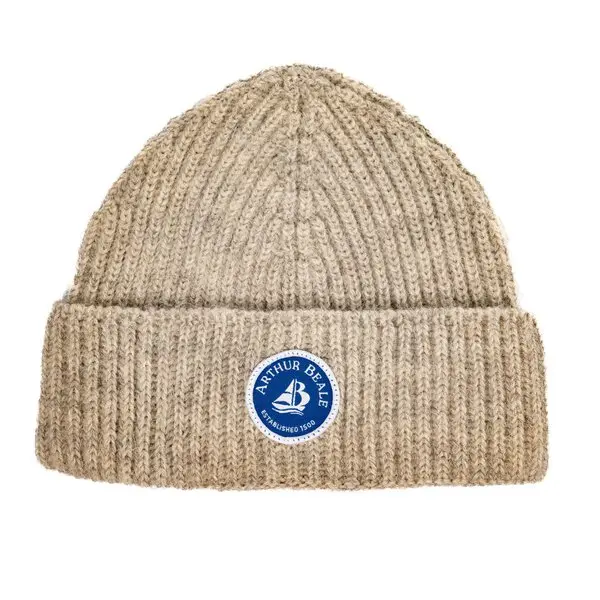 ARTHUR BEALE Neutrals Badge Beanie Hat Light Welsh - Grey