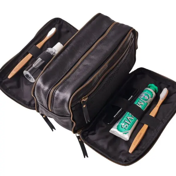 VIDA VIDA Leather Fold Out Wash Bag - Black