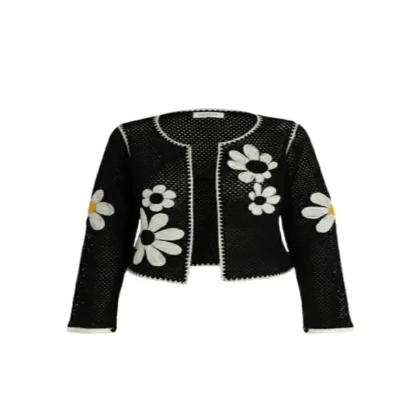 Saachi Lightweight Floral Crochet Cardigan - Black