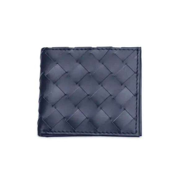 VIDA VIDA Plaited Navy Leather Card Wallet - Blue