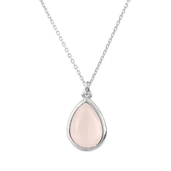 LATELITA Neutrals Pisa Mini Teardrop Necklace Rose Quartz - Silver