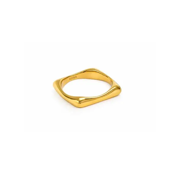ADIBA Plain Minamilist Square Stainless Steel Ring - Gold