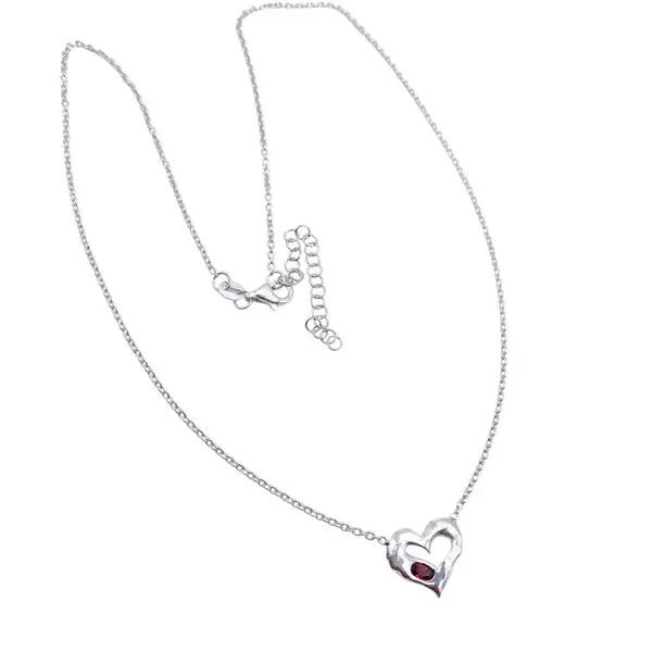 AMY DELSON JEWELRY Silver / Red Valentina Red Garnet Sterling Silver Heart Necklace - Silver/red