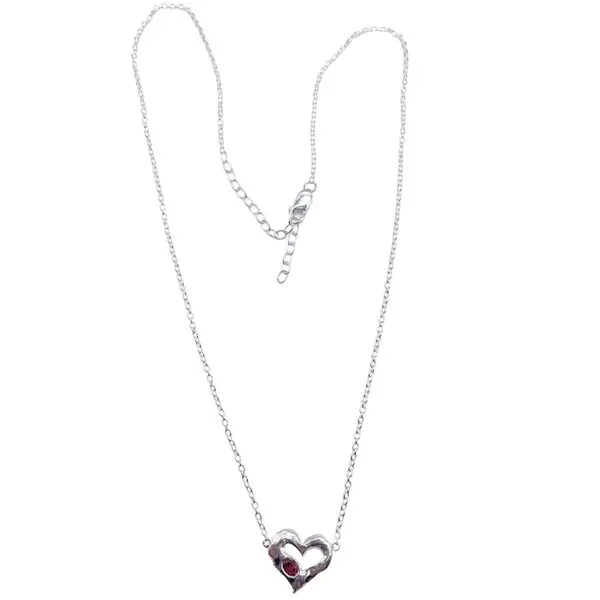 AMY DELSON JEWELRY Sterling Silver Heart Necklace With Garnet - Silver/red