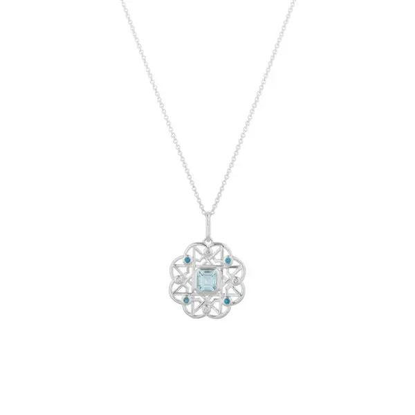 LULU B LONDON Topaz Gemstone Flower Silver Necklace - Blue