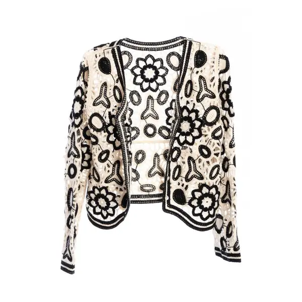 Saachi Floral Lace Crochet Short Jacket - Black