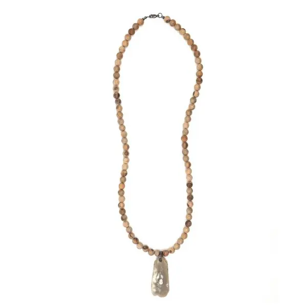 Shar Oke Neutrals Horn, Sandalwood & Polki Diamond Pendant Necklace - Beige