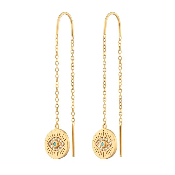 SCREAM PRETTY Gold / Blue Gold Evil Eye Threader Earrings - Gold/blue