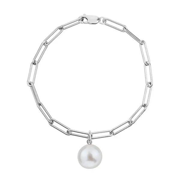 ORA PEARLS White / Silver Aetia Large Pearl Chain Bracelet Silver - White/silver