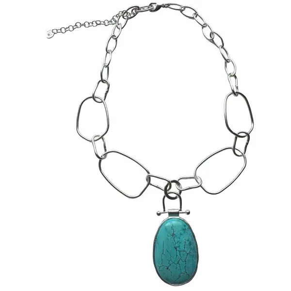 RARE MATTERS JEWELRY Luxe Turquoise Oval Pendant Necklace - Blue