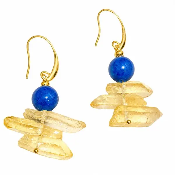 Way To Chic Neutrals Quartz Earrings With Agate Gemstone - Blue