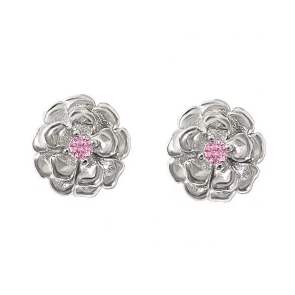 HARFI Pink / Silver Pink Toumaline October Birthstone Marigold Birthflower Sterling Silver Stud Earrings - Pink/silver