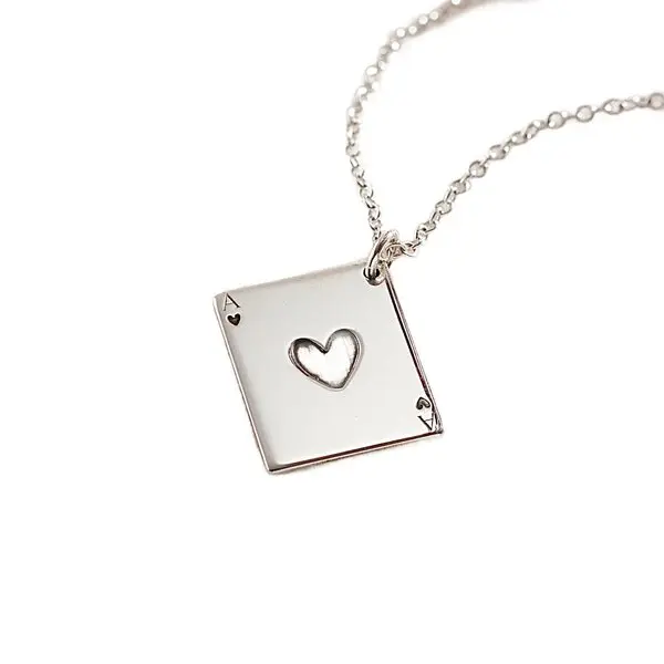 POSH TOTTY DESIGNS Ace Of Hearts Playing Card Charm Necklace - Silver