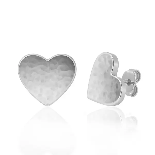 UNALOE Sterling Hammered Heart Stud Earrings – Contemporary Minimalist Everyday Designer Jewelry - Silver