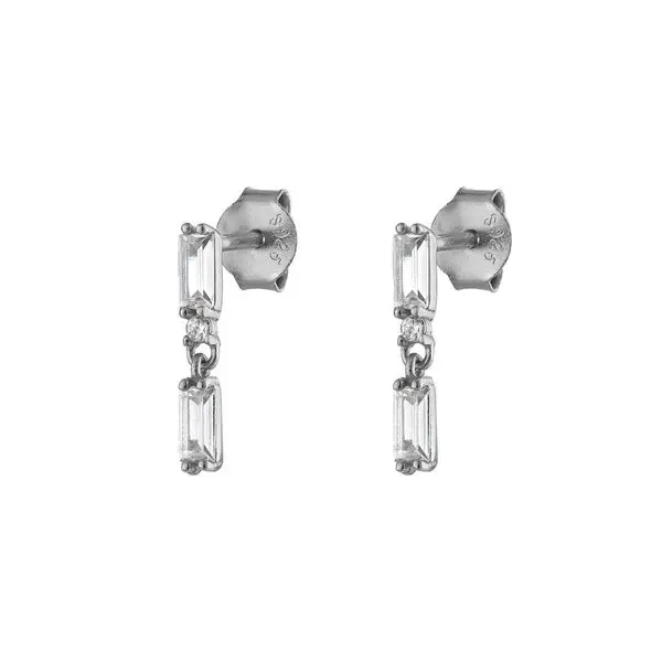 OUTOFOFFICE Pave Baguette Drop Earrings - Silver
