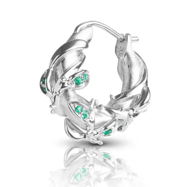 KASUN LONDON Enchanted Emerald Forest Hoop Earring - Silver