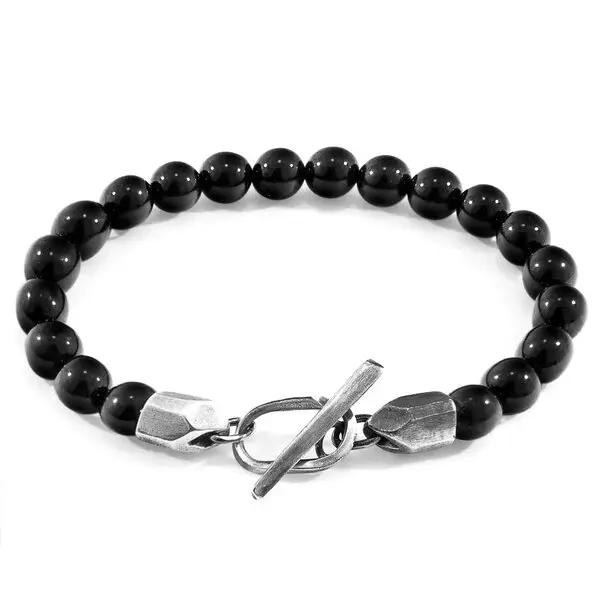 ANCHOR & CREW Onyx Tinago Silver & Stone Beaded Bracelet - Black