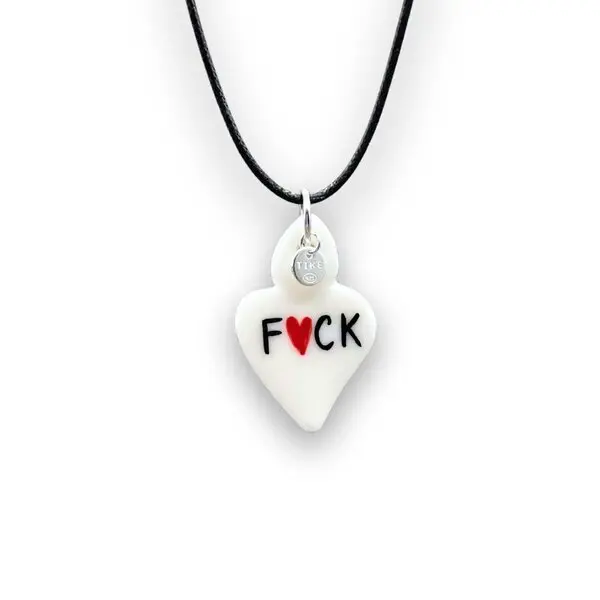 Tiké Jewels White Sacred Heart Rebel Porcelain Choker Necklace Sterling - Silver