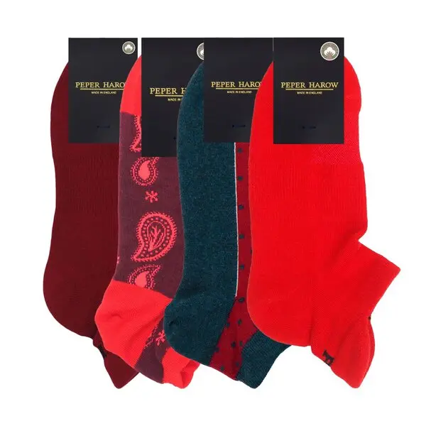 PEPER HAROW - MADE IN ENGLAND S Organic Trainer Socks Bundle – Burgundy - Red