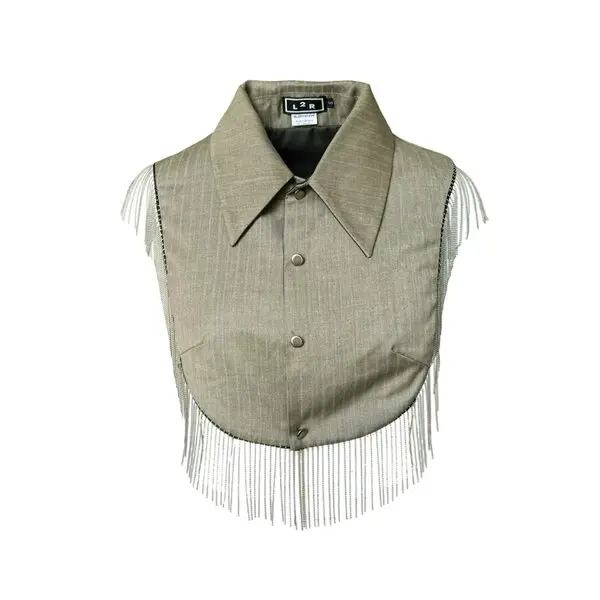 L2R THE LABEL Reversible Metallic Fringe Vest - Green