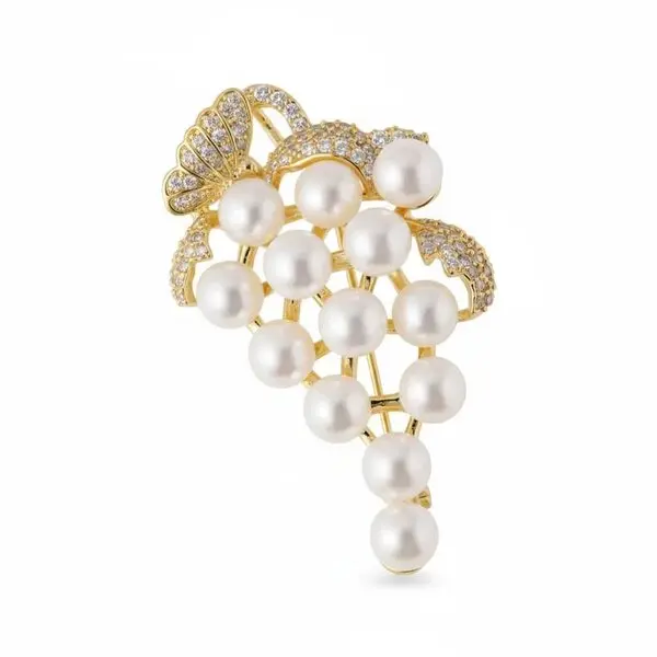 ANGEL BAROCCO Freshwater Pearl Grape Brooch - Gold