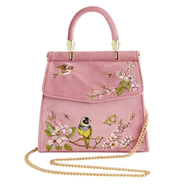 FABLE ENGLAND Morning Song Bird Embroidered Mini Tote - Pink