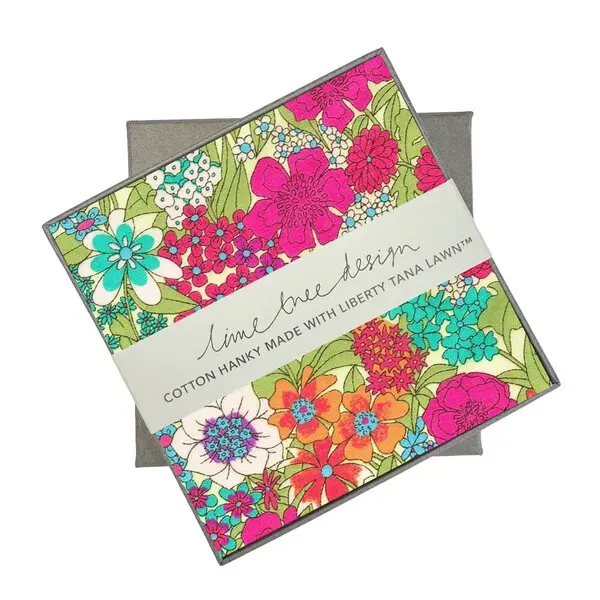 LIME TREE DESIGN Single Boxed Hanky Made With Liberty Fabric Lime Ciara - Green