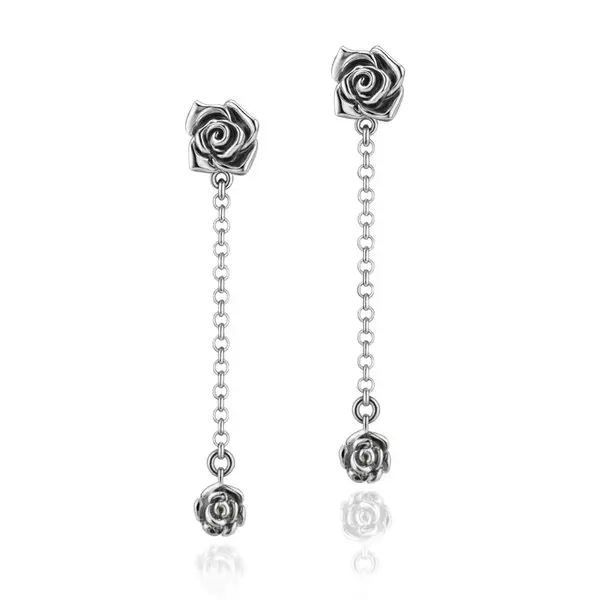 UNALOE Sterling Minimal Rose Drop Earrings – Contemporary Botanical Designer Jewelry - Silver