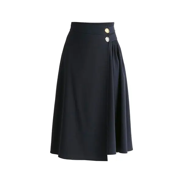 PAISIE Wrap Midi Skirt With Pleated Detail In Navy - Blue