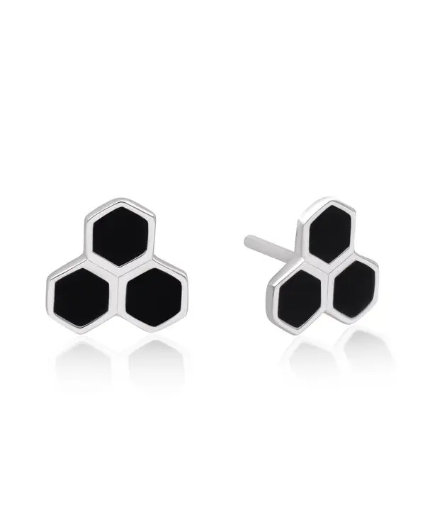 THE JEWELZ Black / Silver / Grey Triple Hexagon Black Enamel Stud Earrings - Black/silver/grey