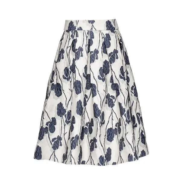 SMART AND JOY Flower Jacquard Puffy Midi Skirt - Blue