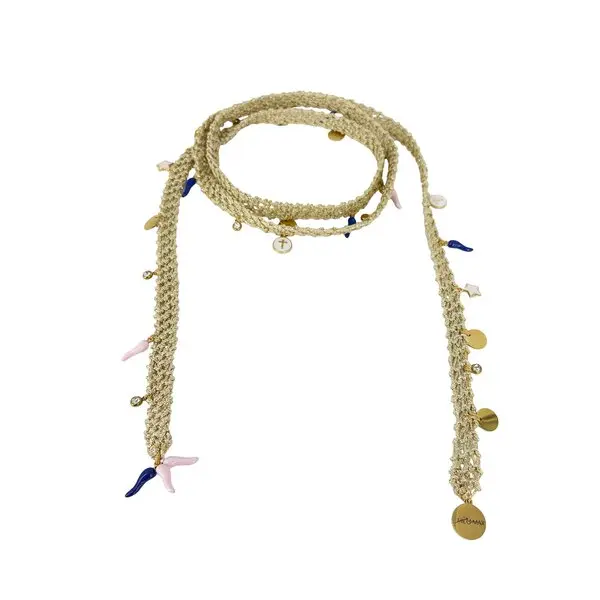 HILO DE MAR Handknitted Multi Layers Necklace & Belt With Charms - Gold
