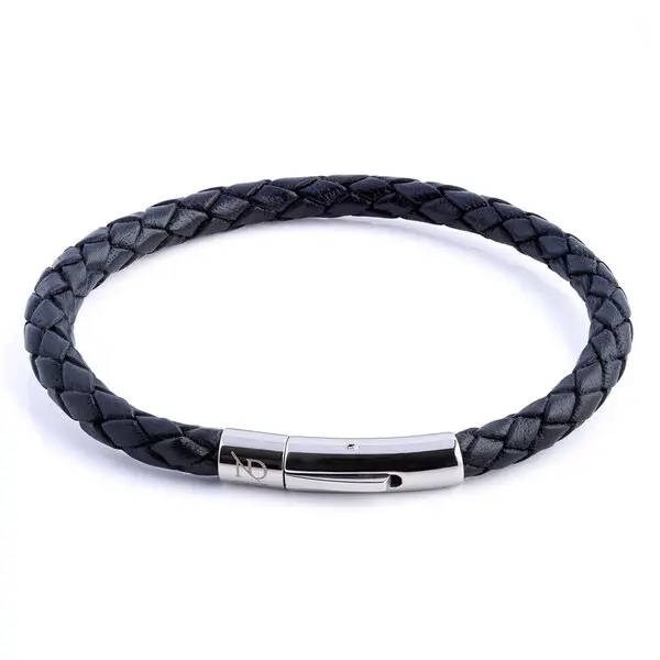 N'DAMUS LONDON Leather Plaited Bracelet With Silver Clasp - Black