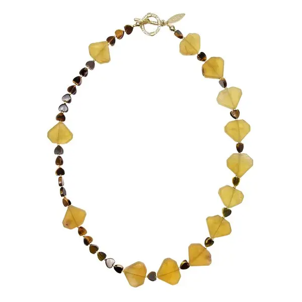 FARRA Citrine And Heart-shaped Tiger-eye Stone Necklace - Brown
