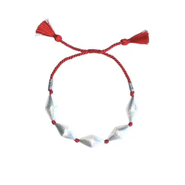 RIZE Silver / Red Dholki Bracelet Sterling Silver Plated & Red Cord - Silver/red