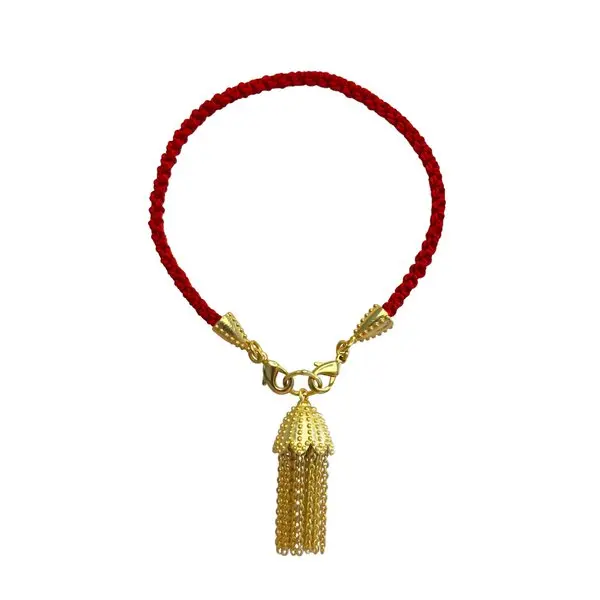 RIZE Gold / Red Tassel Bracelet Gold Plated & Red Cord - Gold/red