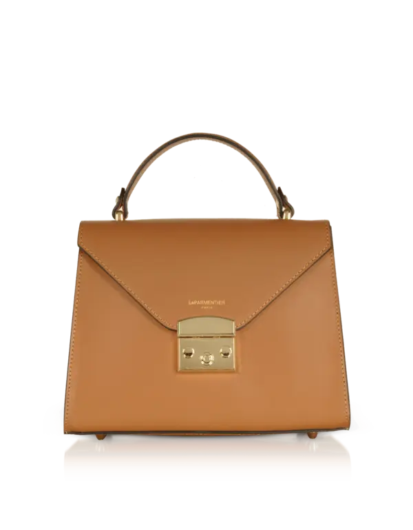 LE PARMENTIER Peggy Leather Top Handle Satchel Bag Cognac - Brown