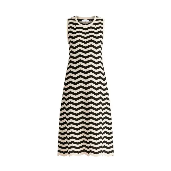PAISIE Neutrals / Sleeveless Midi Knit Dress In Zigzag Pattern In And Beige - Black