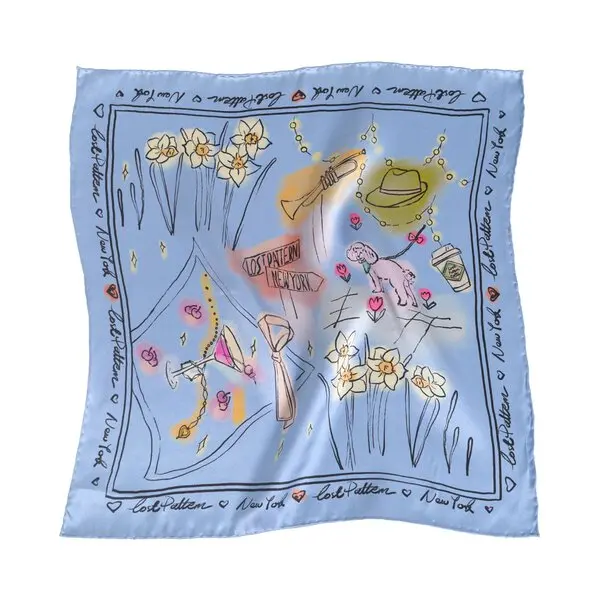 LOST PATTERN New York In Sketches Silk Pocket Square - Blue