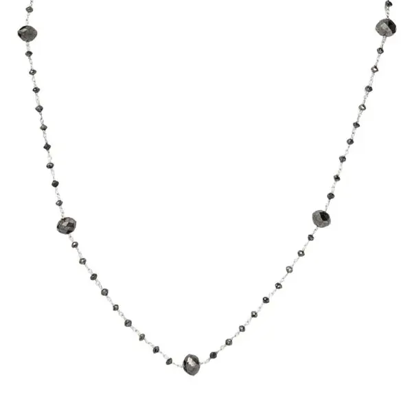 RAHUL'S JEWELS Black / White 18" Genuine Black Diamond Rosary Necklace In 14 Karat White Gold 10.00 Carat Diamond Weight - Black/white