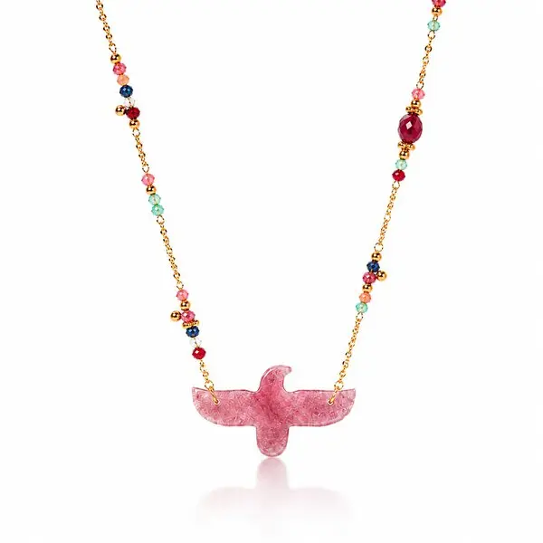 ORMIRO Wildwing Strawberry Quartz Eagle Necklace - Red