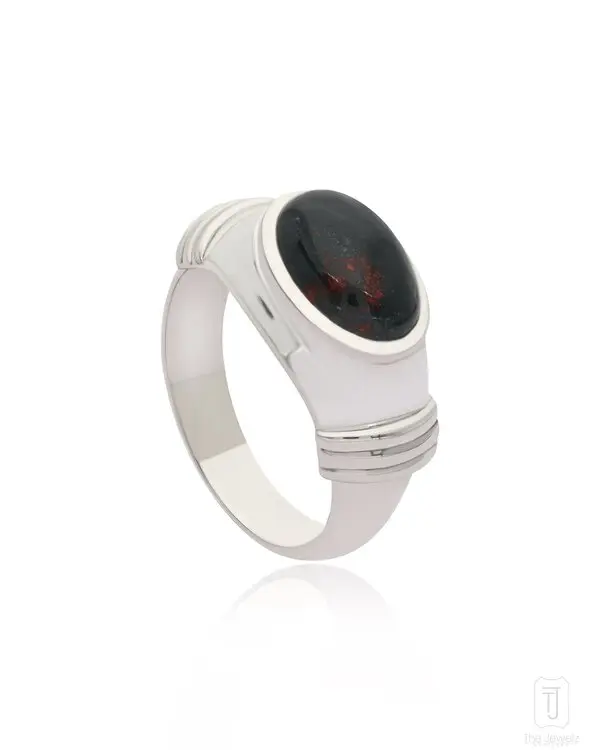 THE JEWELZ Black / Silver Bloodstone Signet Silver Band - Black/silver